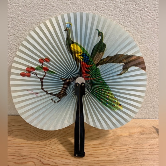 unknown | Accents | Vintage Chinese Paper Folding Hand Fan Peacocks ...